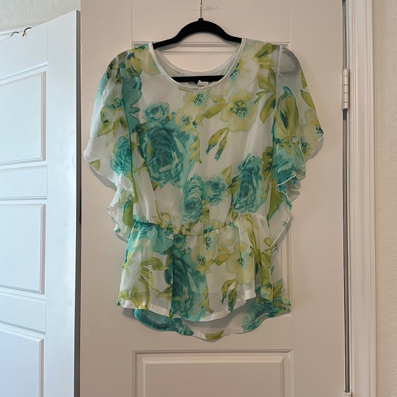 Cocomo | Tops | Cocomo Peplum Blouse With Green And Teal Blue Floral ...